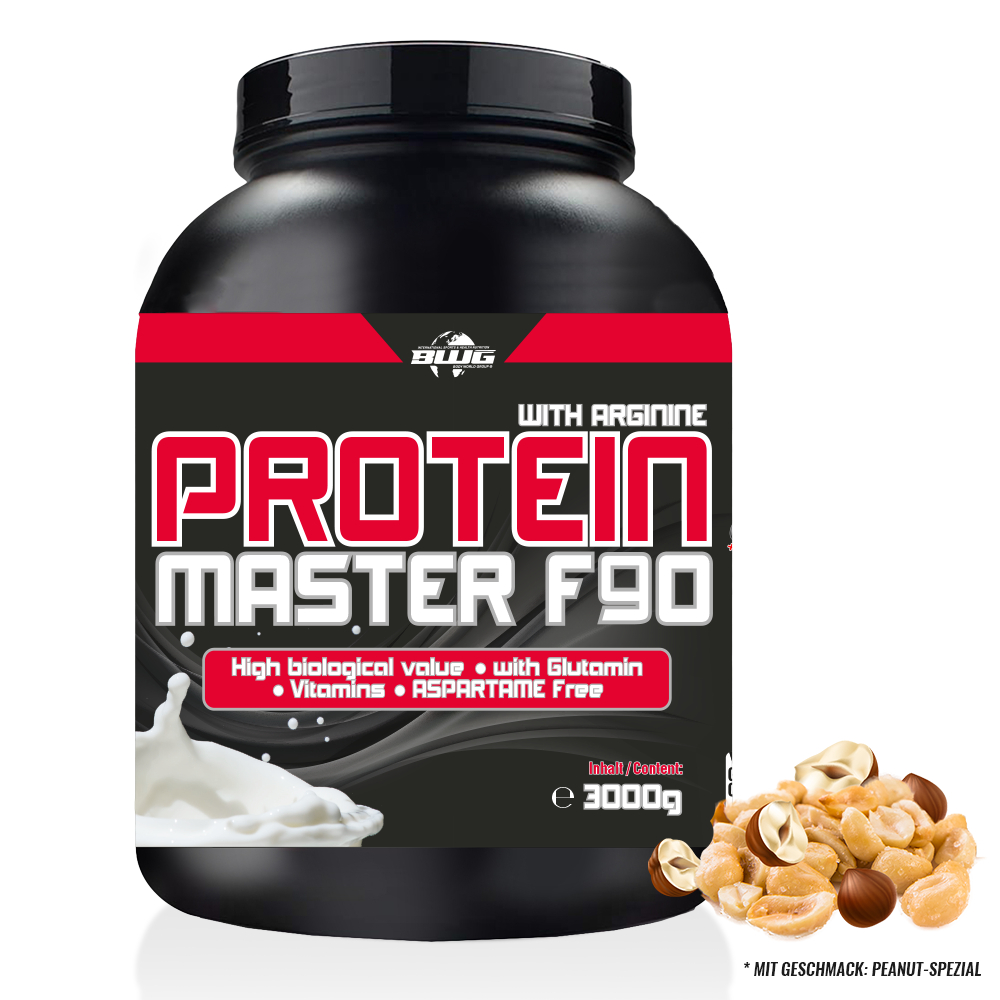 BWG/ MUSCLE LINE Protein Master F90+ Arginin 3000g Dose Peanut-Hazeln